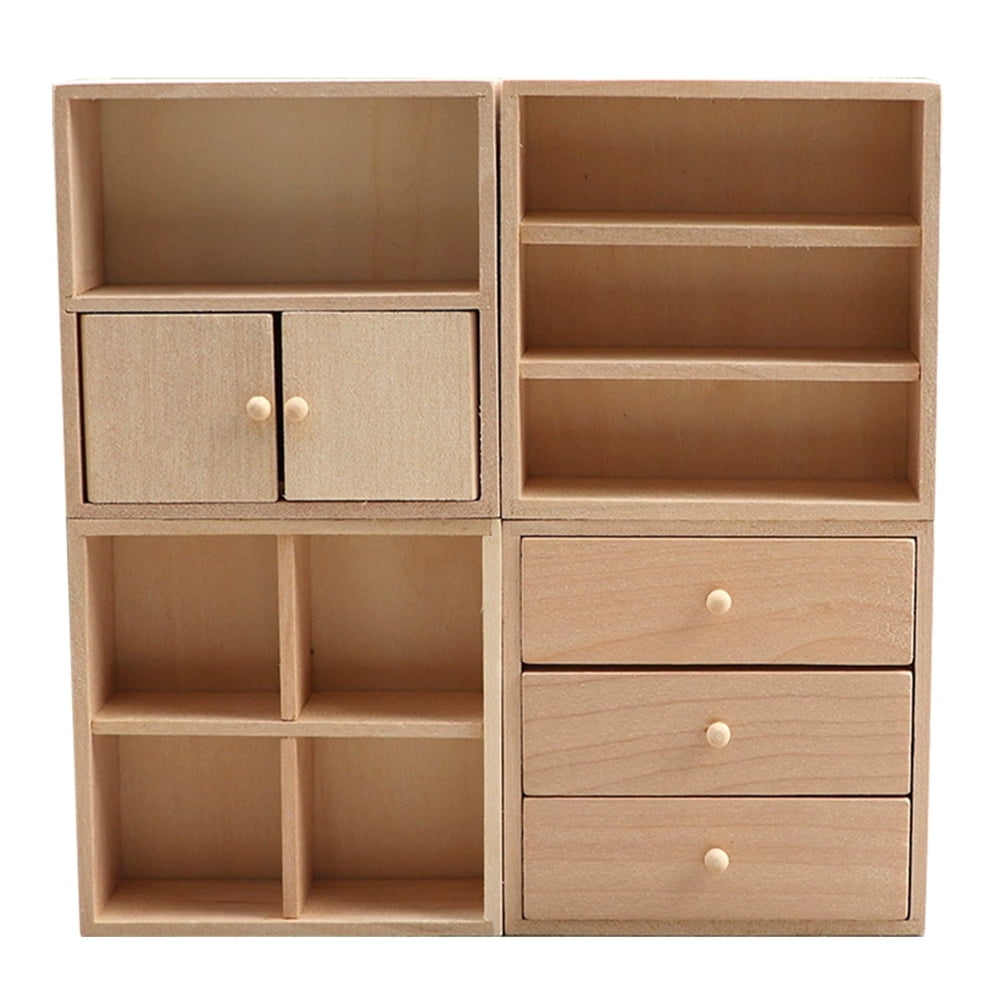 Worgeous 4pcs Miniature Wooden Furniture DIY Dollhouse Cabinet ...