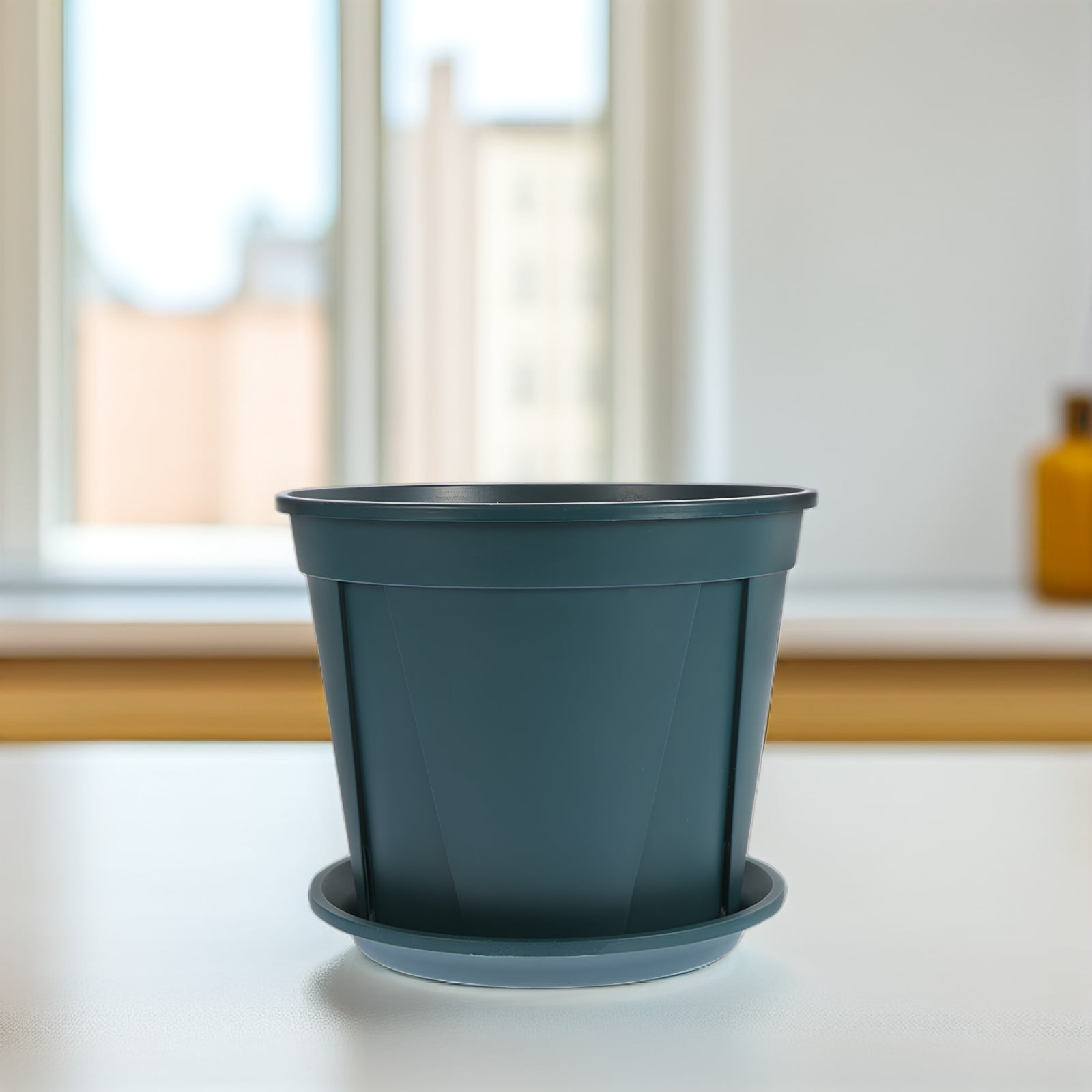 RENACLIPY Sturdy Green Plastic Plant Containers with Tray Stylish Home ...