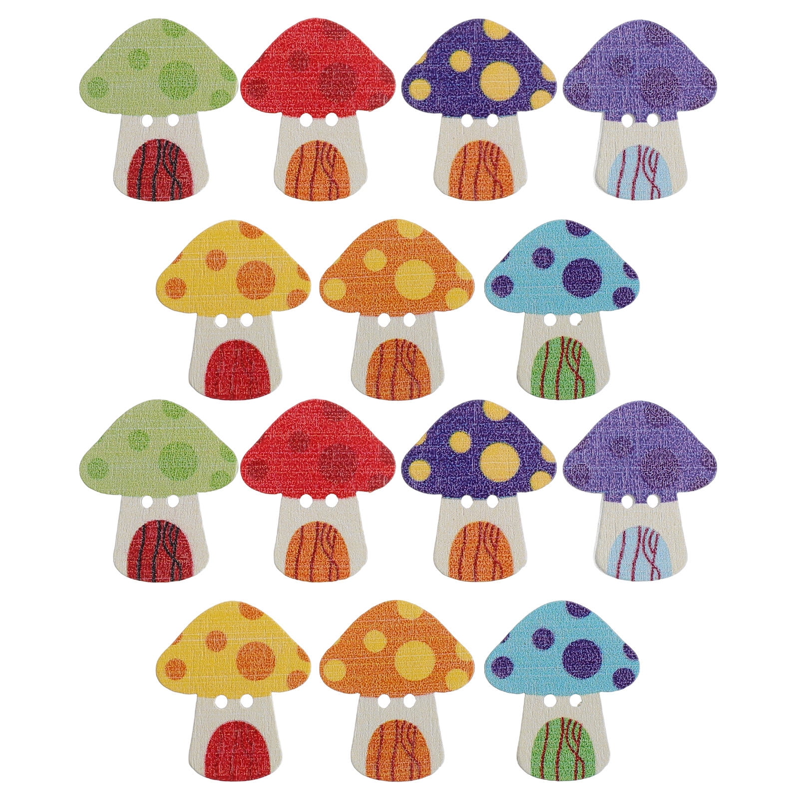 Worgeous 50pcs Hand-Painted Mushroom Wood Buttons Cartoon Shaped Wooden ...