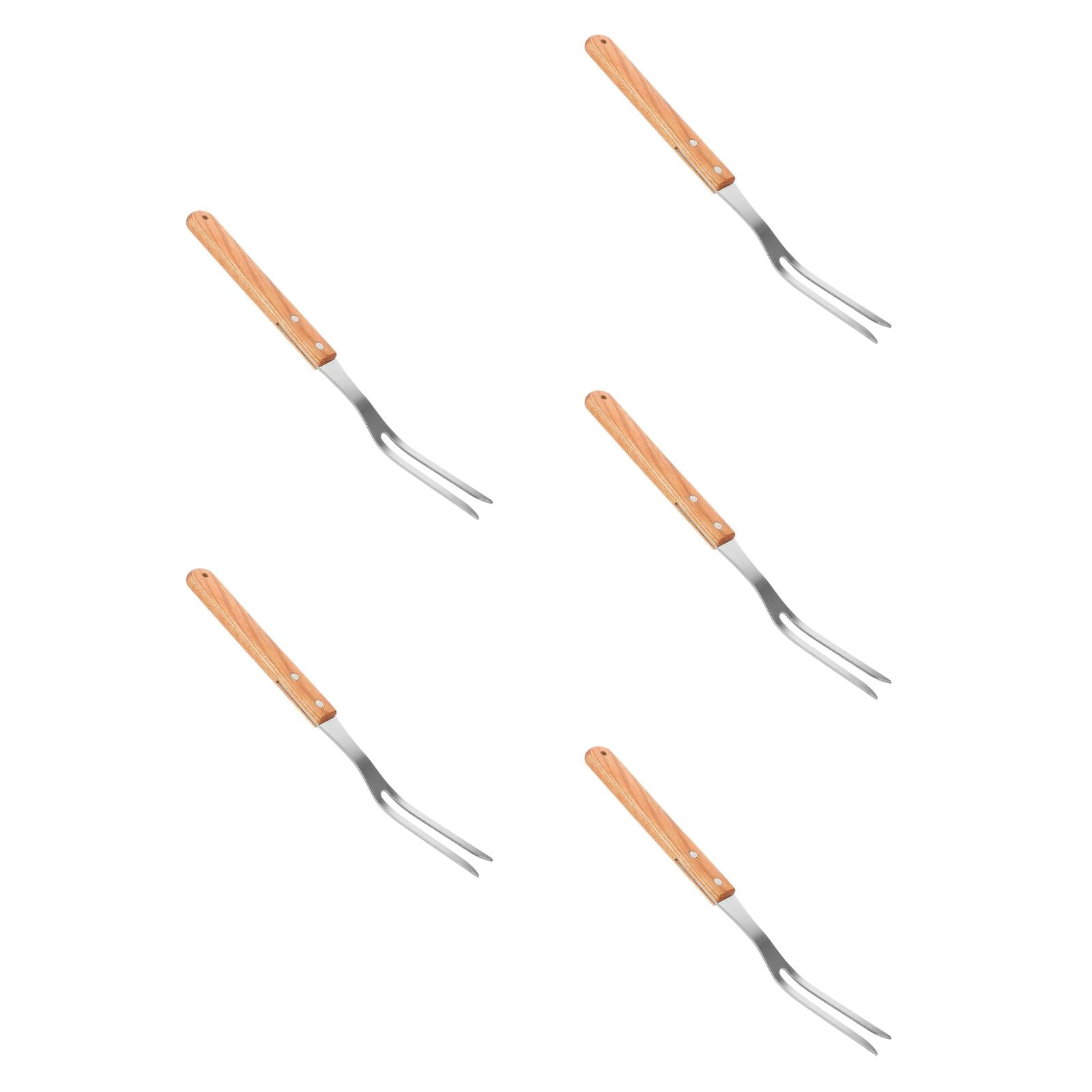 Worgeous 5pcs Stainless Steel Meat Fork Kitchen Wooden Handle Roasting ...