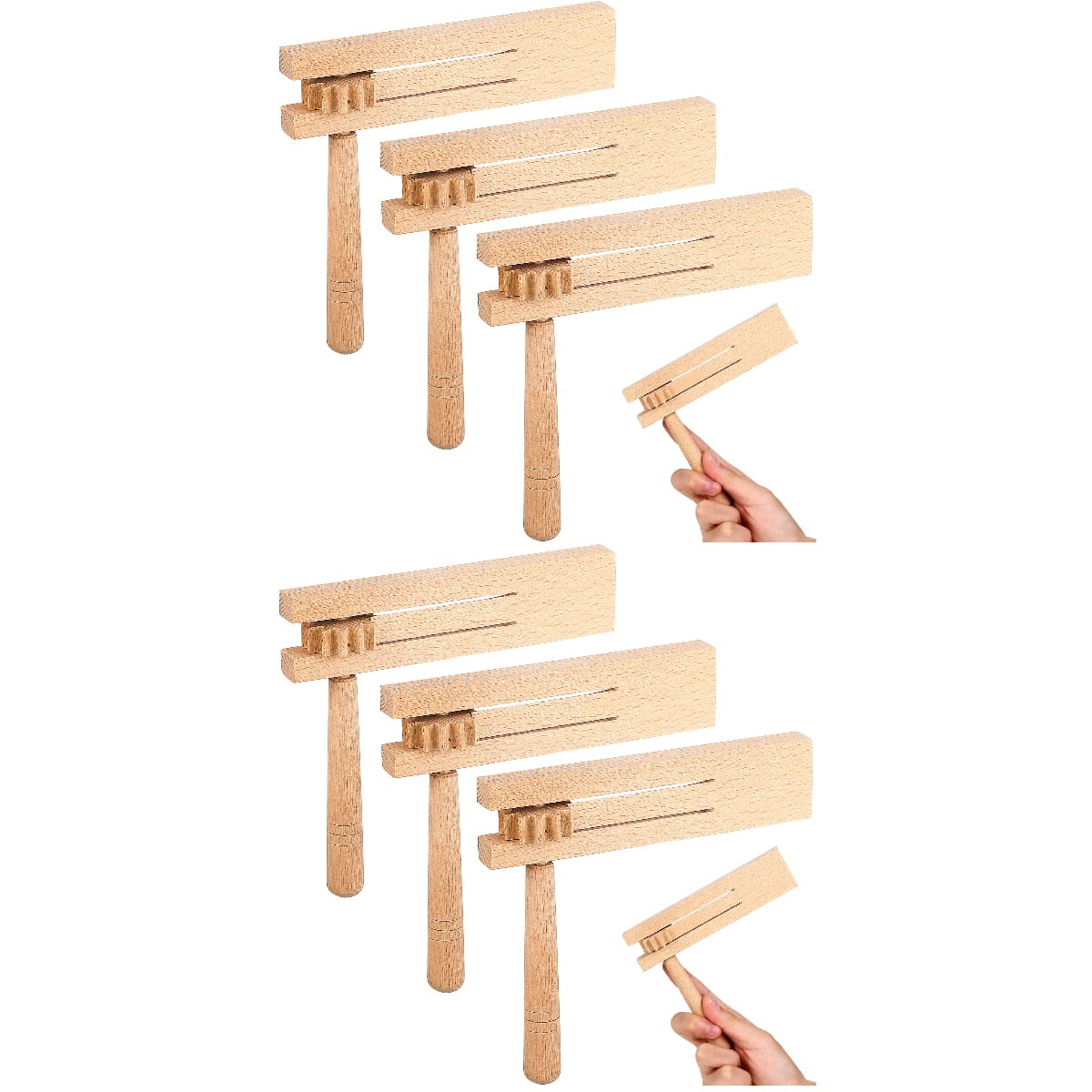Worgeous 6 Pcs Wooden Ratchet Sound Toys Wooden Matraca Rotating ...