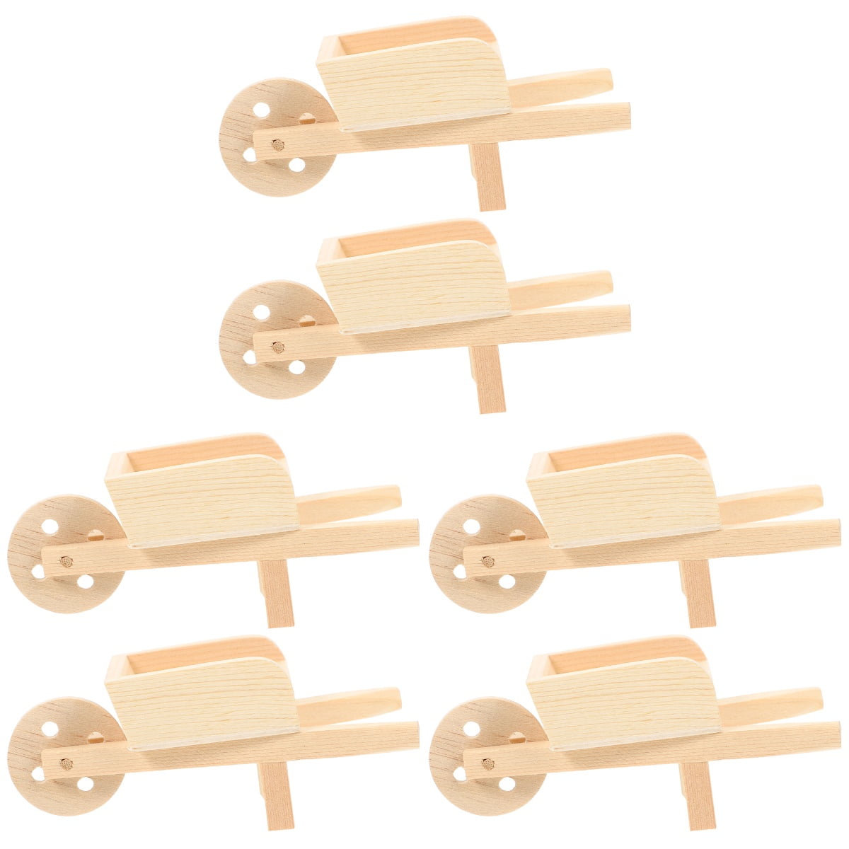 Worgeous 6 pcs Doll House Barrows Models Mini Wood Barrows Toy Miniature Wheelbarrows Models ...