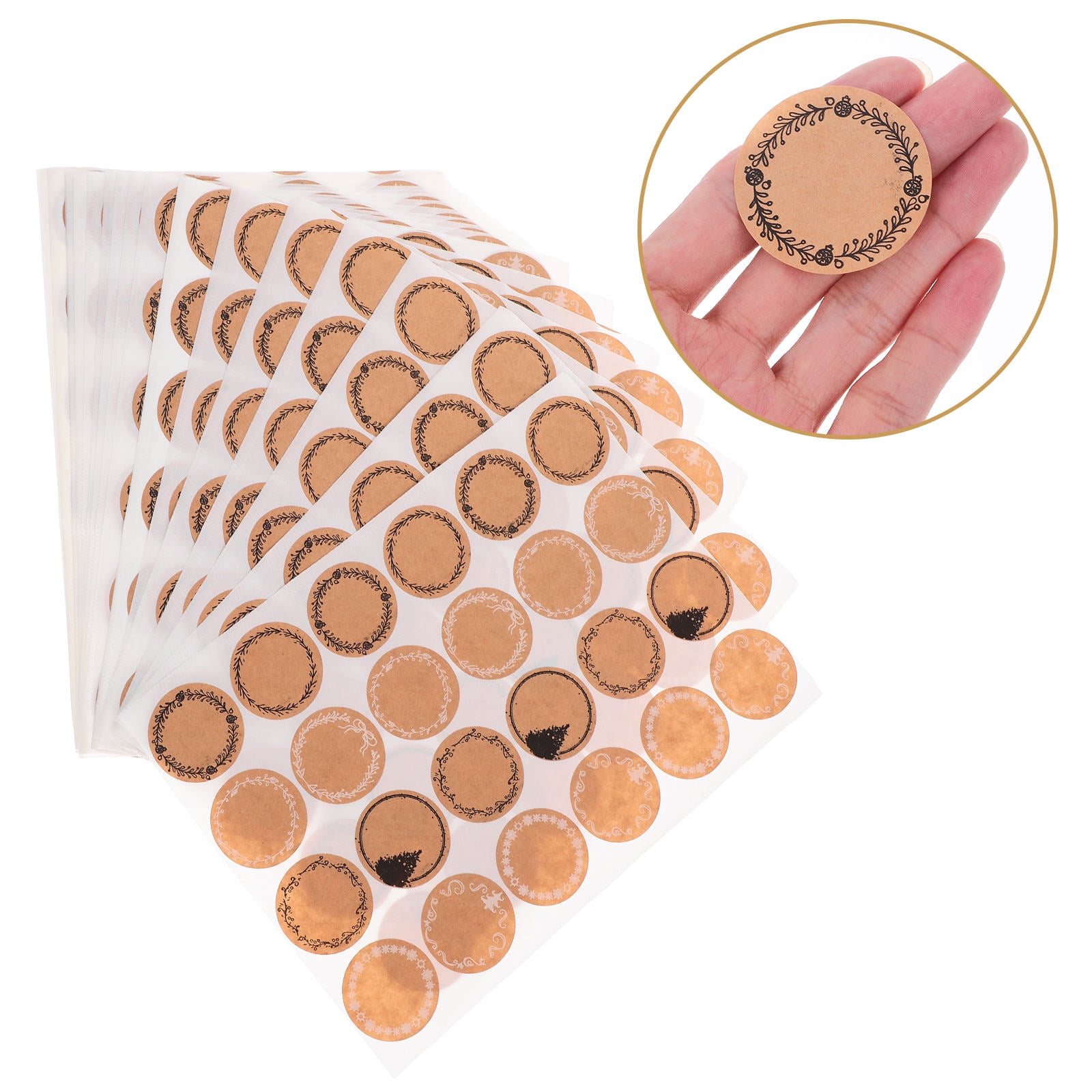 Worgeous 600pcs Self-Adhesive Round Kraft Paper Stickers For Holiday ...