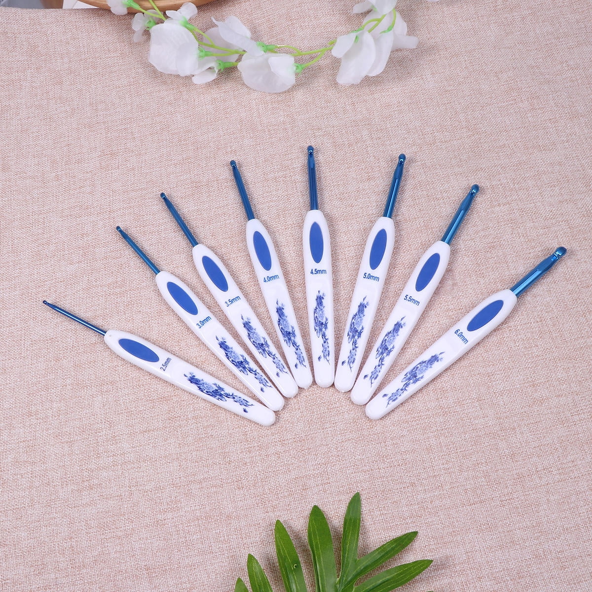COSMOBETTY Aluminum Crochet Needles Retro Blue 8Pcs 5.2x0.6x0.3In ...
