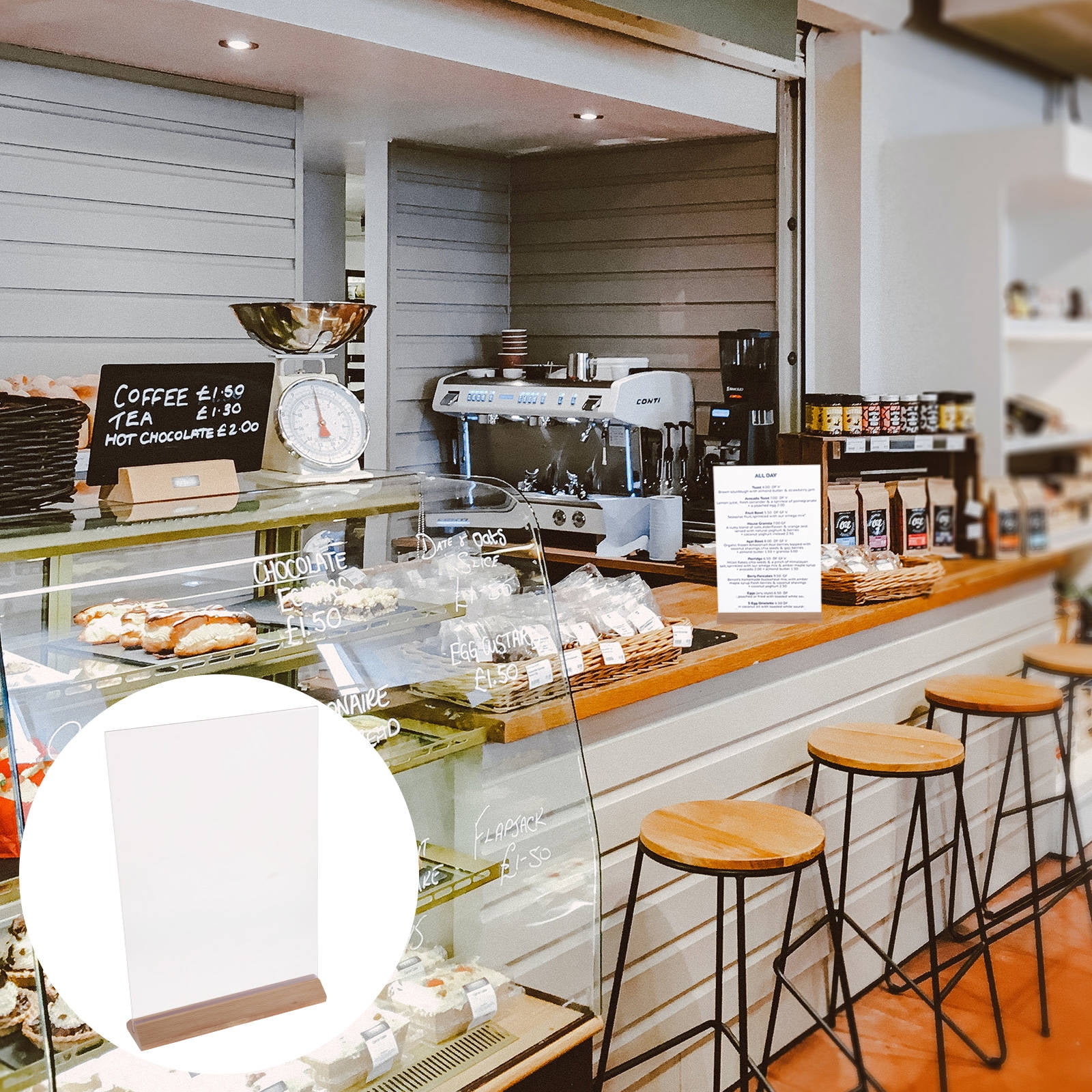 RENACLIPY White Wooden and Acrylic Menu Holder Stand Desktop Sign ...