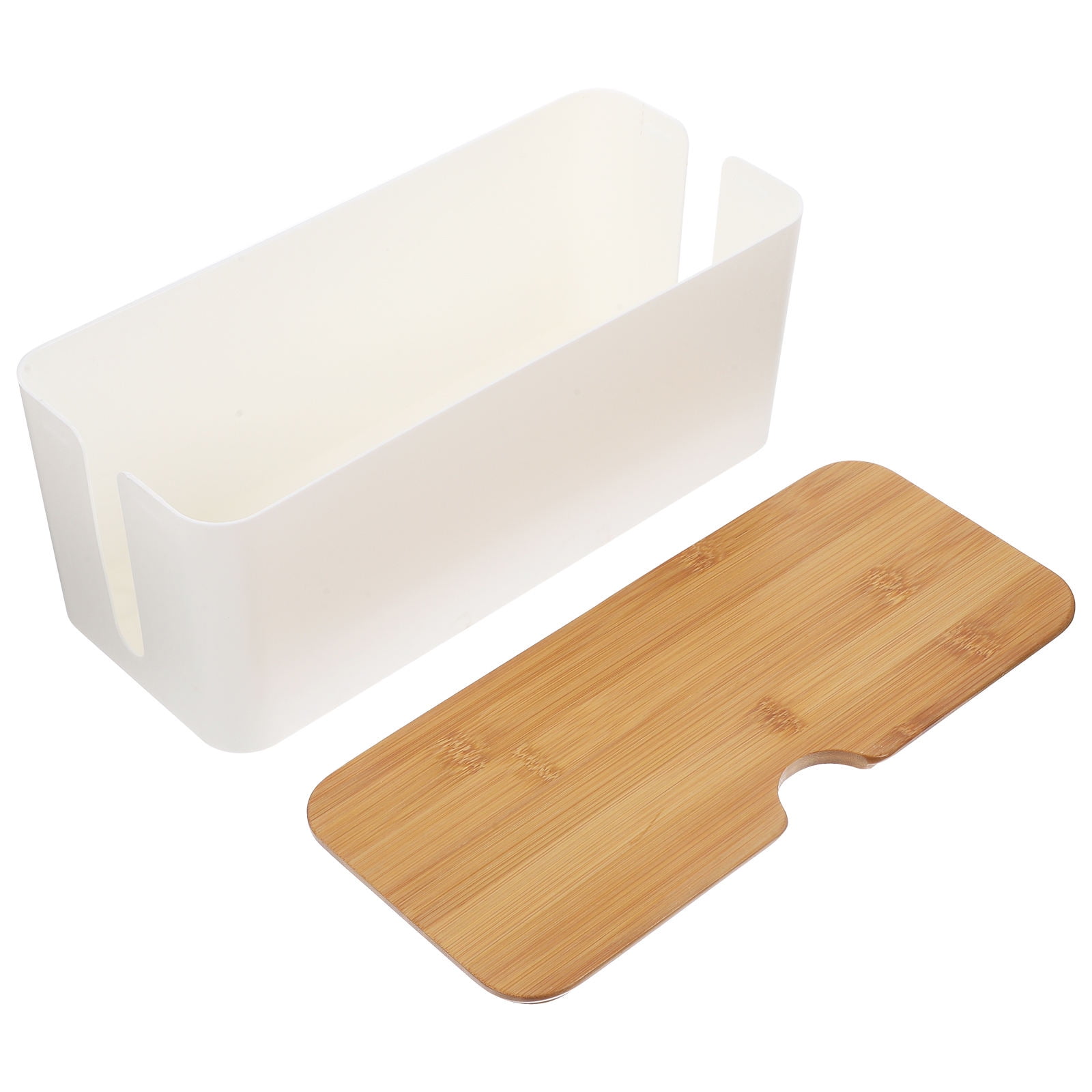 Worgeous Bamboo Lid Cable Management Box for Desk with Large Capacity ...