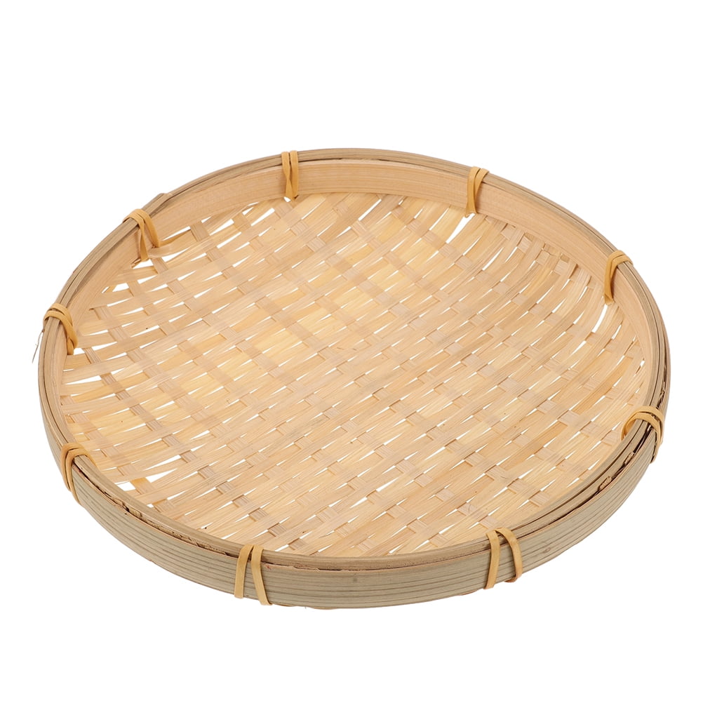 Worgeous Bamboo Woven Basket Tray Flat Wicker Round Fruits Basket Woven ...