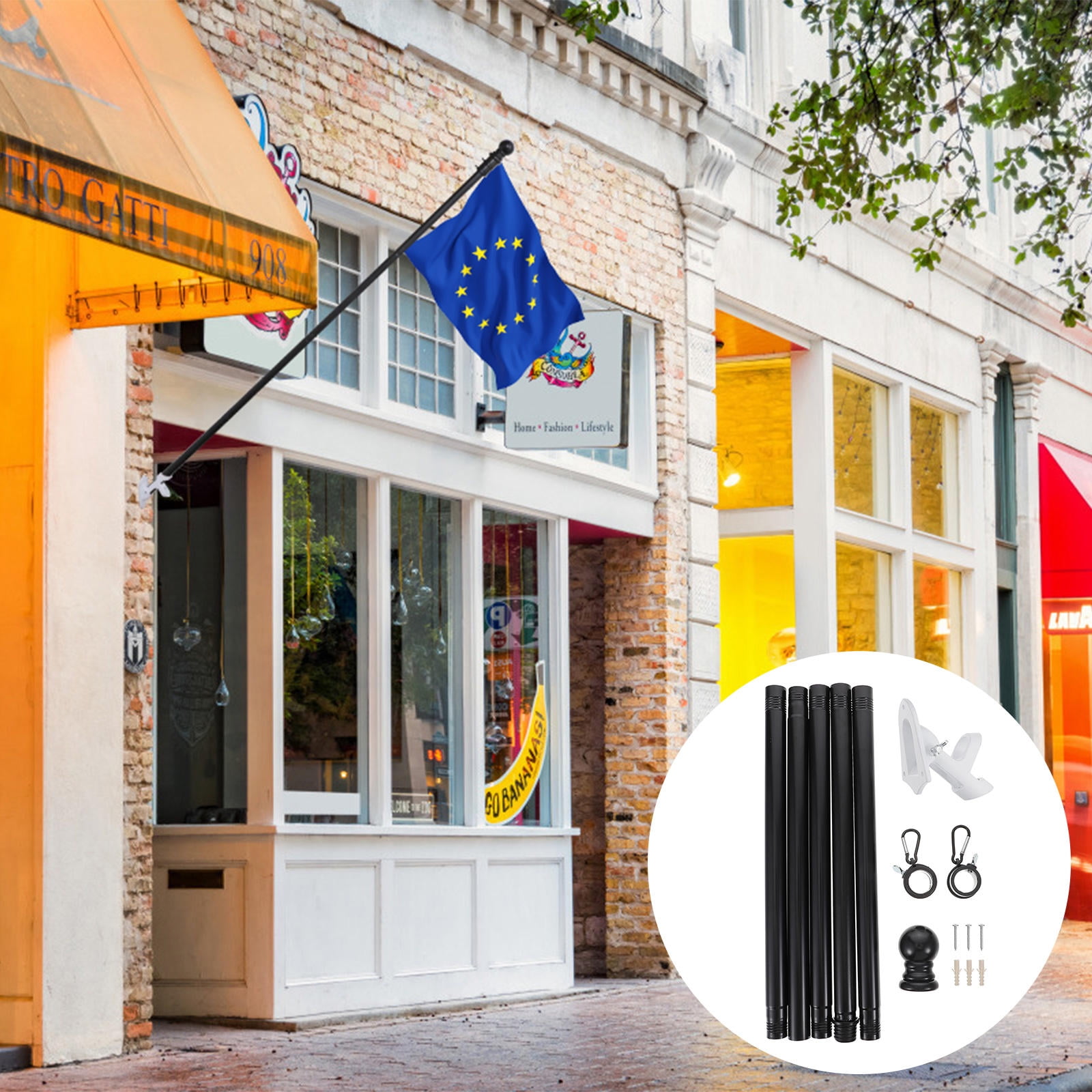 Worgeous Black Alloy Outdoor Rotating Flagpole with Bracket for Easy Flag Removal and Flying ...