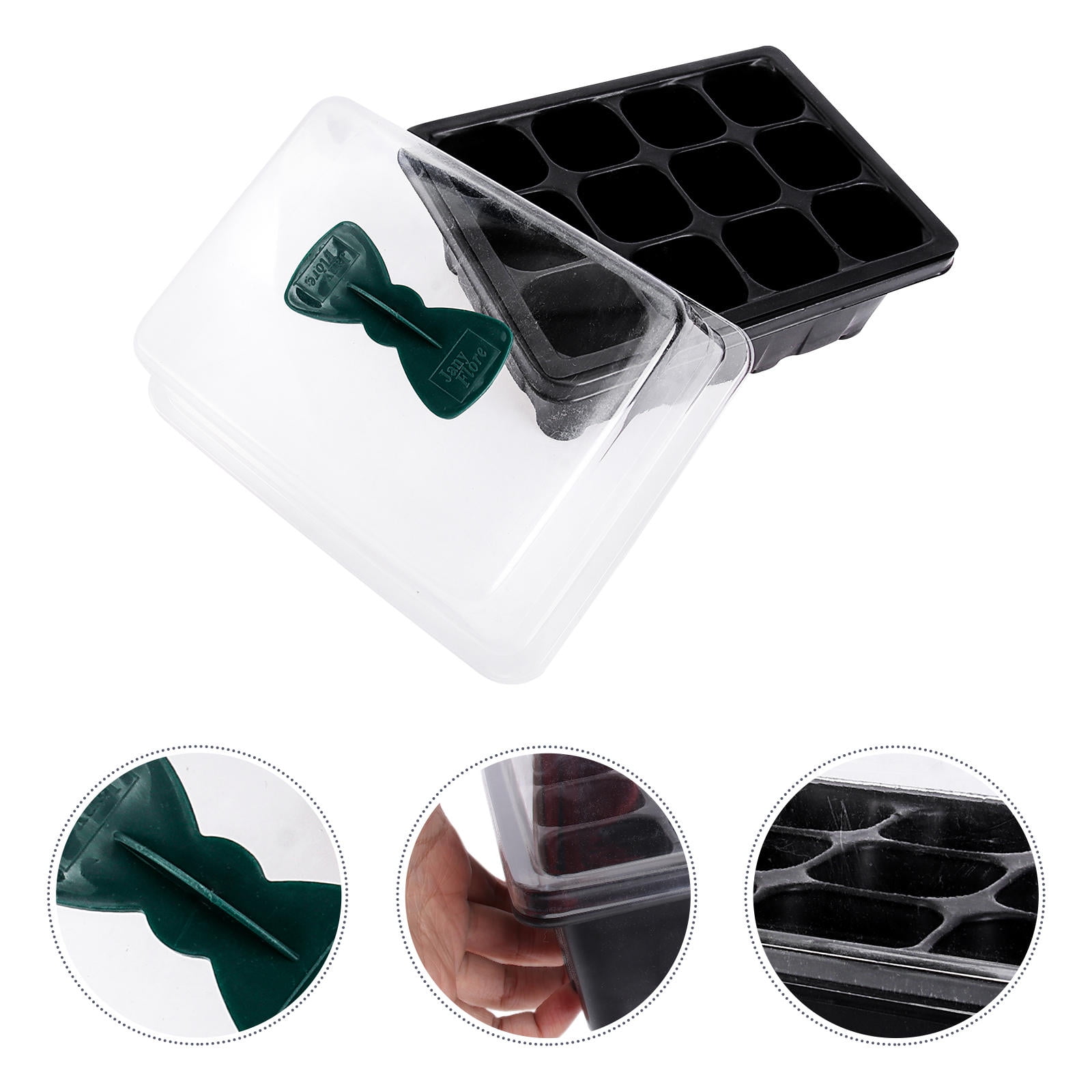 Worgeous Black Plastic Planting Boxes for Seedling with Transparent Lid ...