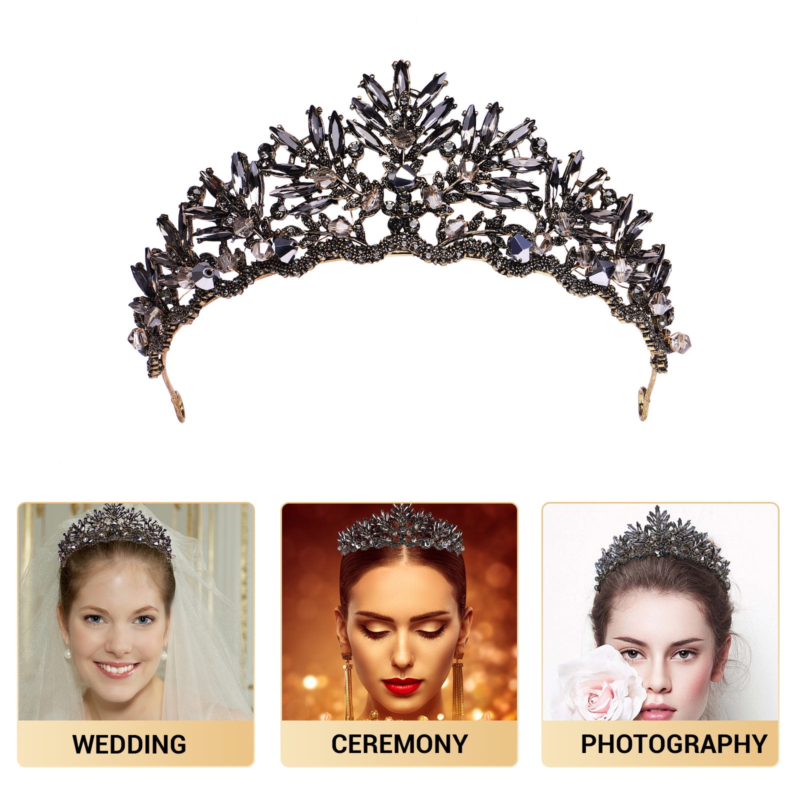 Worgeous Bridal Crown Baroque Style Girl Tiara Wedding Black Tiaras Costume The Bride Miss ...