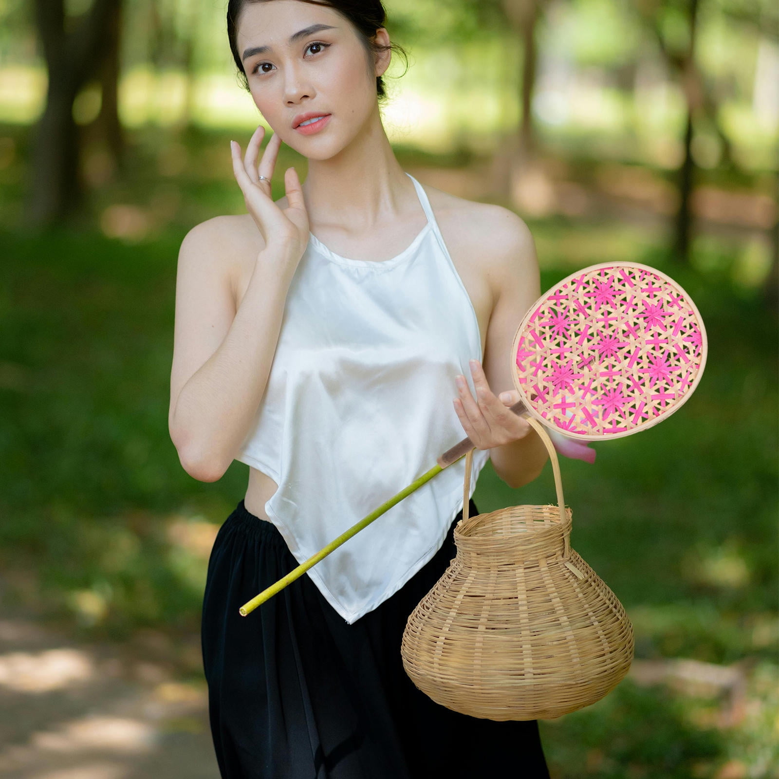 Worgeous Chinese Style Bamboo Hand Fan Colorful Bamboo Woven Summer ...