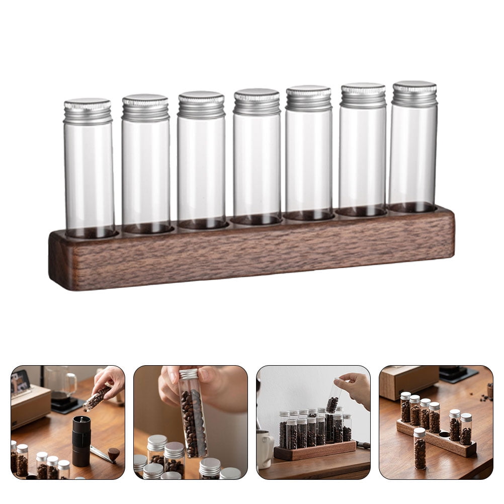 Worgeous Coffee Bean Tube Dispenser with Wood Rack for Home Use Clear ...