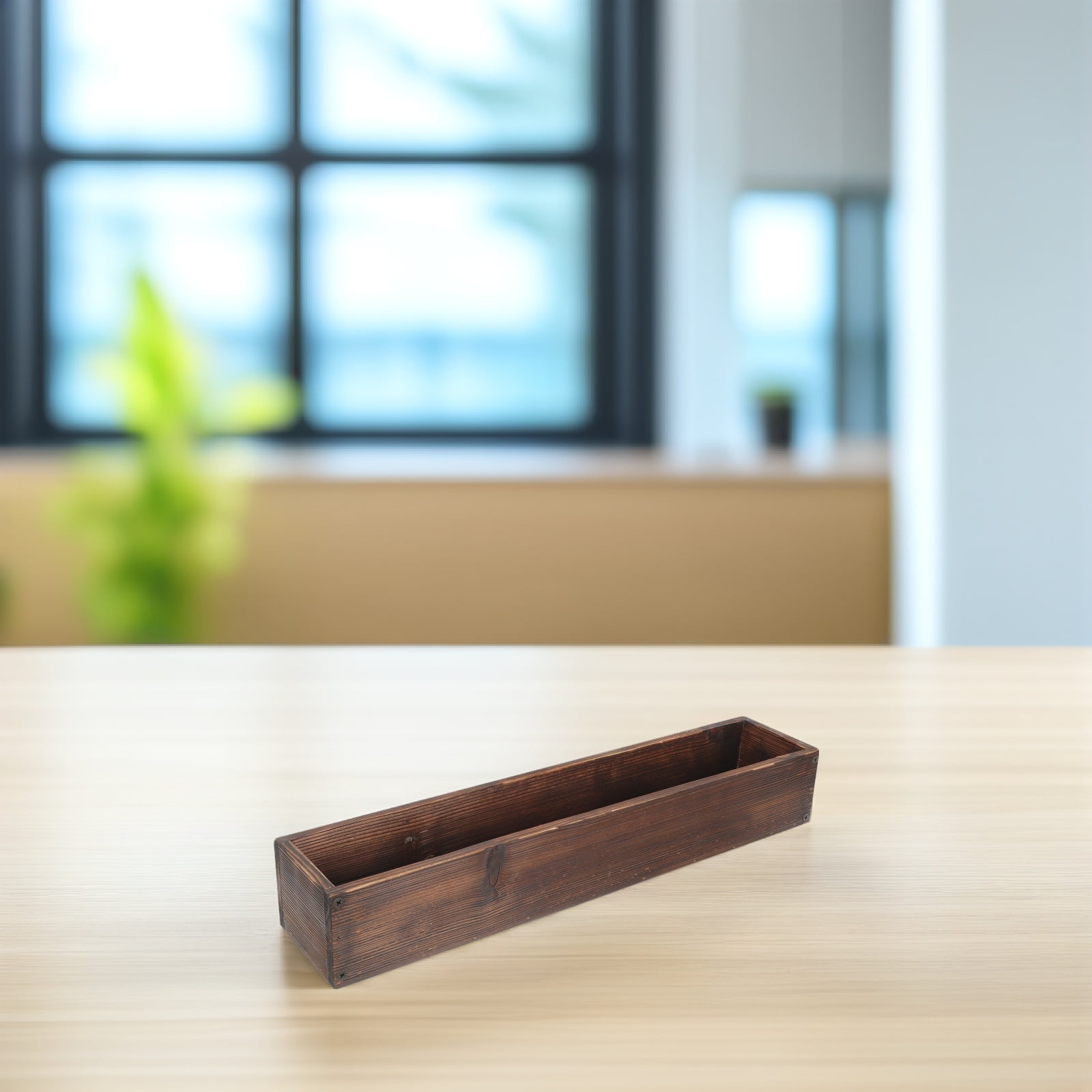 RENACLIPY Wooden Rectangular Planter Box Coffee Color Rustic Home ...