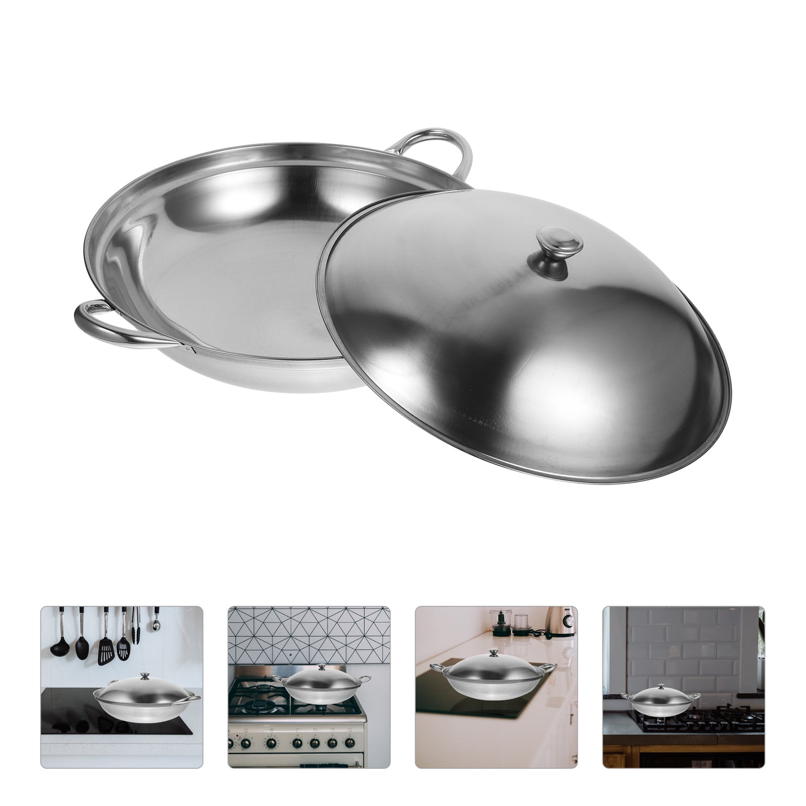 COSMOBETTY Round Pot with Lid Silver Stainless Steel 1 Set 12.6x9.8x4 ...