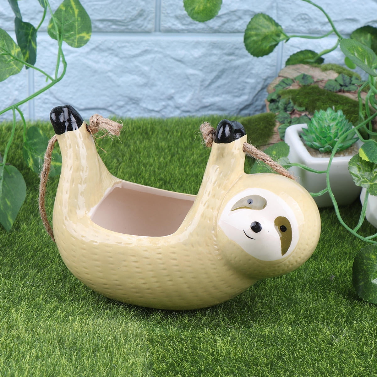 RENACLIPY Yellow Ceramic Sloth Flower Pot 1Pcs for Indoor Garden Decor ...