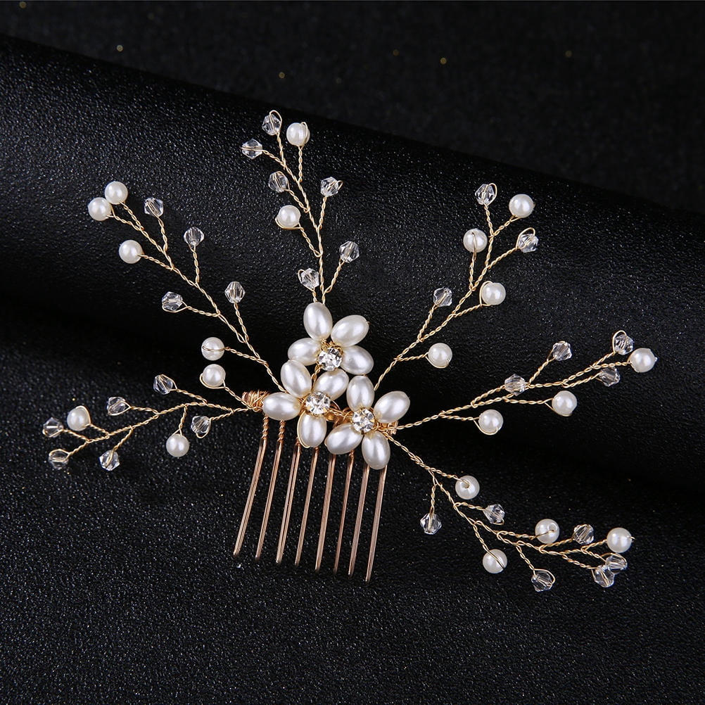 Worgeous Crystal Rhinestones Hair Comb Pearl Beaded Diamond Hair Picks ...