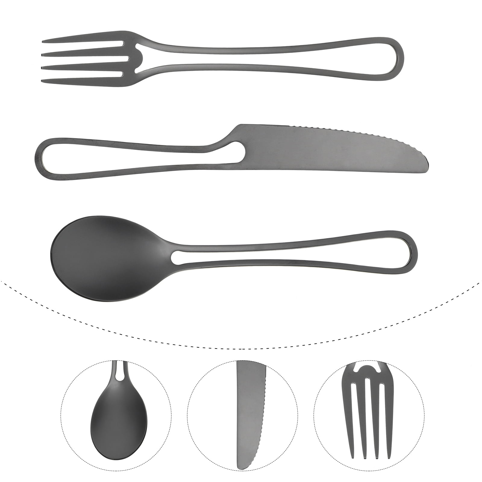 Worgeous Cutlery Spoon Set Reusable Silverware Utensils Serving Black ...