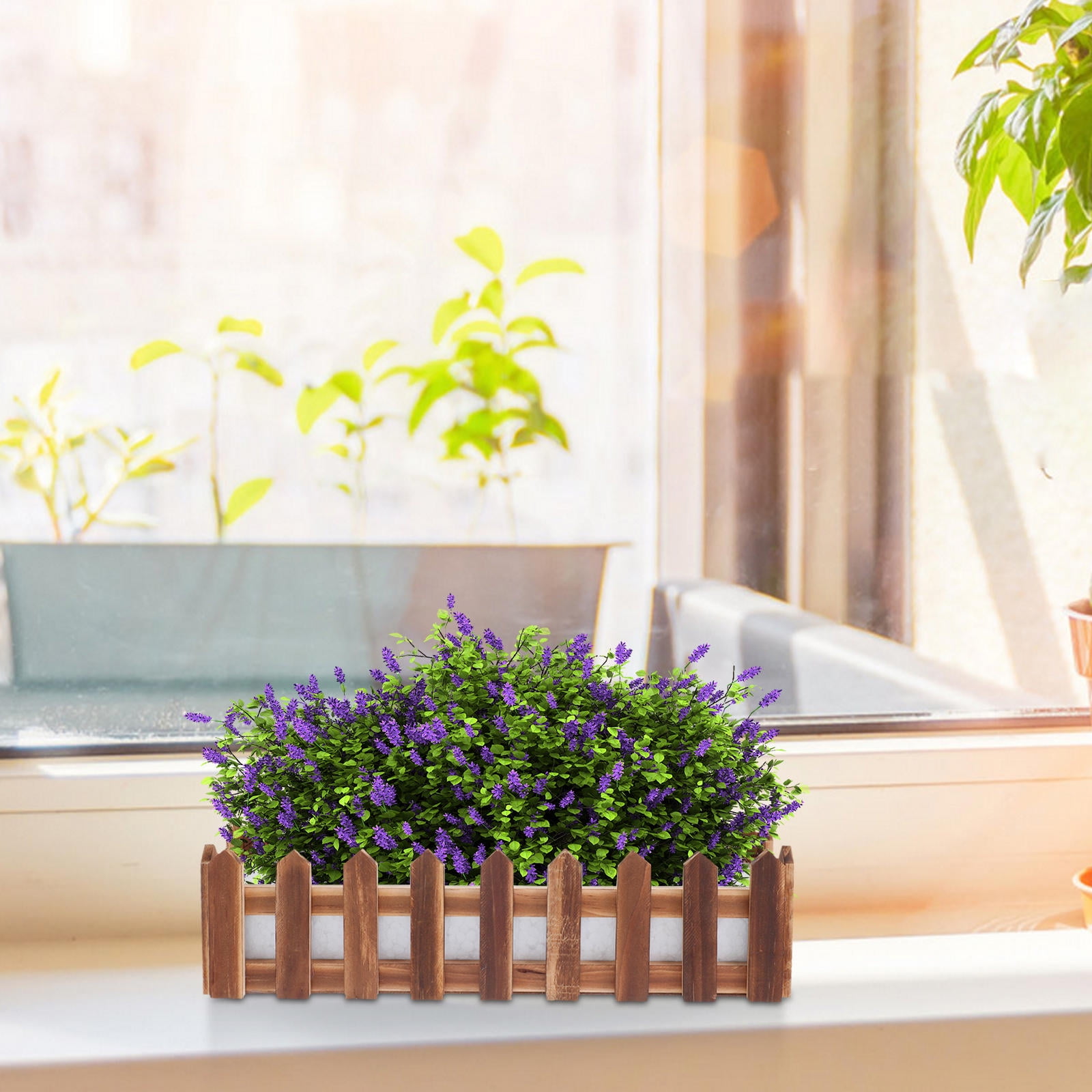 COSMOBETTY Fence Garden Pot Wooden Flowerpot With Foam Insert Coffee ...