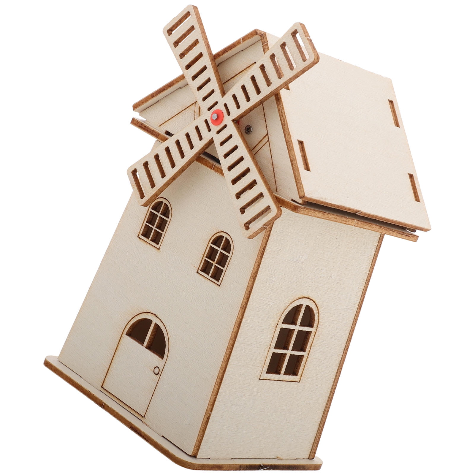 Worgeous DIY Solar Windmill House Ornament Wooden Windmill House Model ...