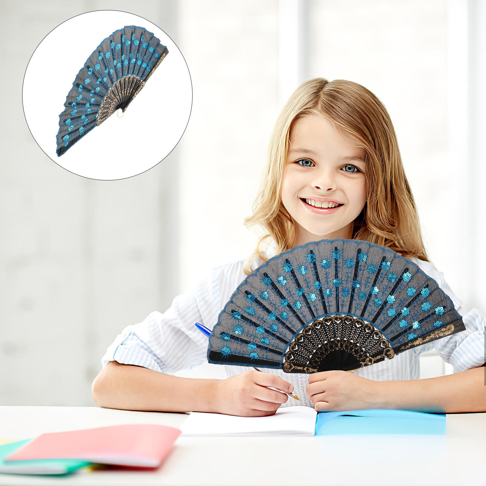 Worgeous Elegant Flower Embroidered Hand Fan Hand-crafted Pattern ...