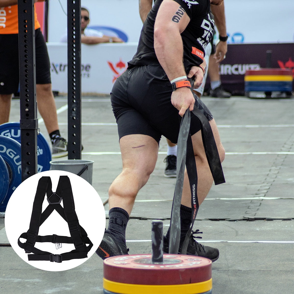 Worgeous 阻 拉带 Fitness Sled Load-bearing Harnesses Adjustable Man Black ...