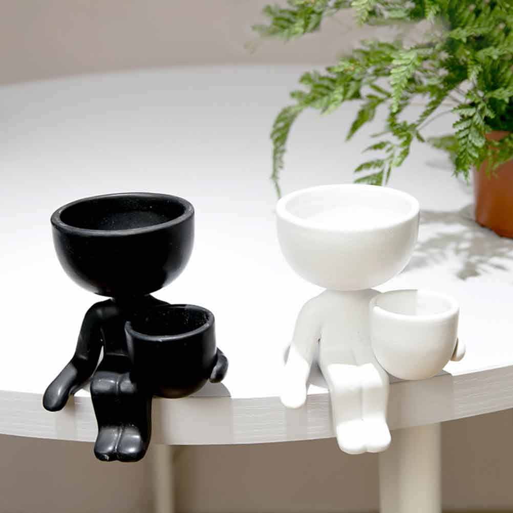Worgeous Flower Pot Human Pots for Plants Planter Shaped Office Black ...