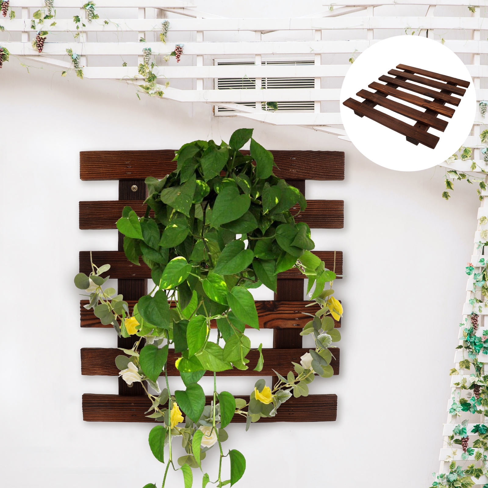 RENACLIPY Coffee Colored Wooden Ladder Style Wall Mounted Flower Pot ...