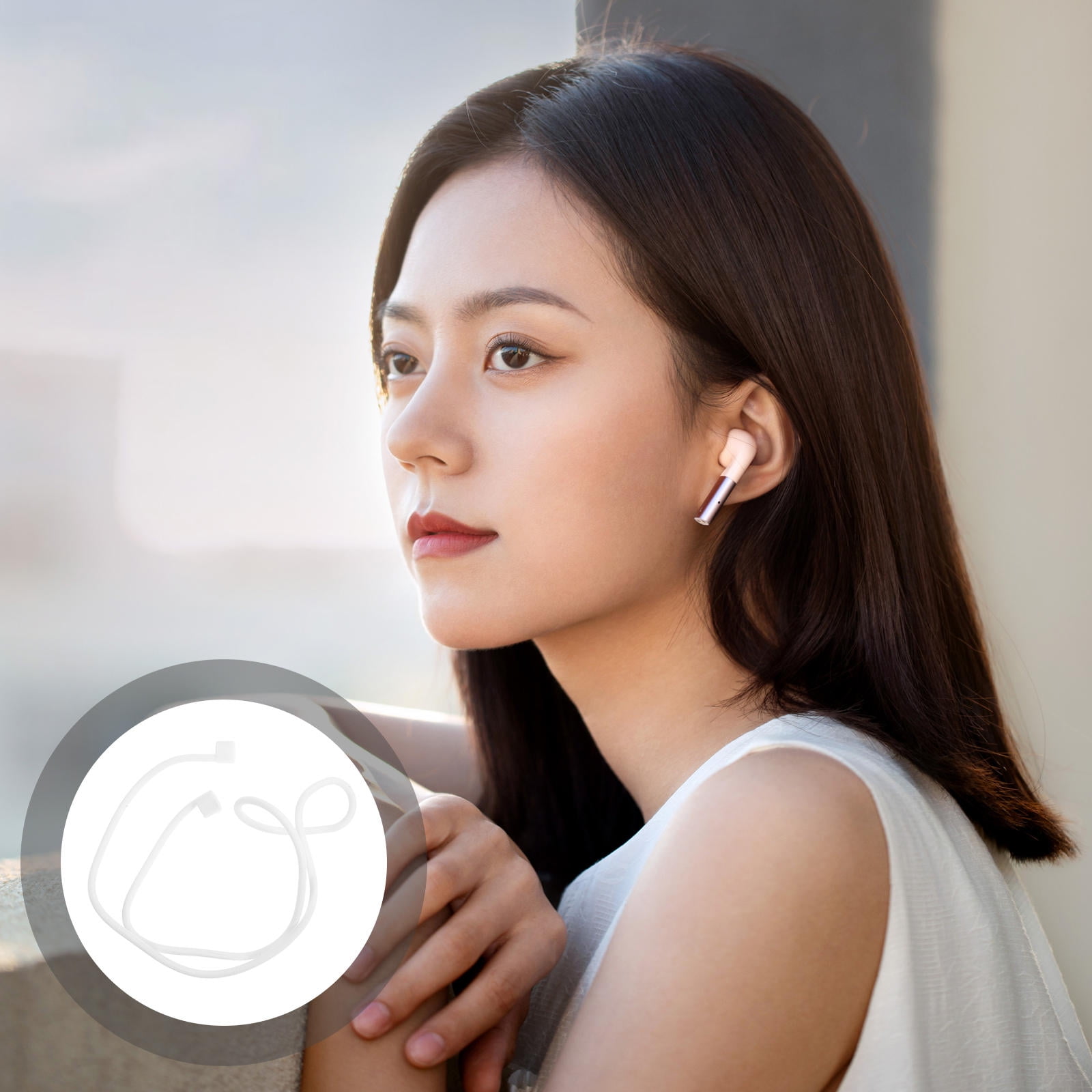 Worgeous Anti Lost Soft Silicone Earbud Holder Lanyard for Decor Black ...