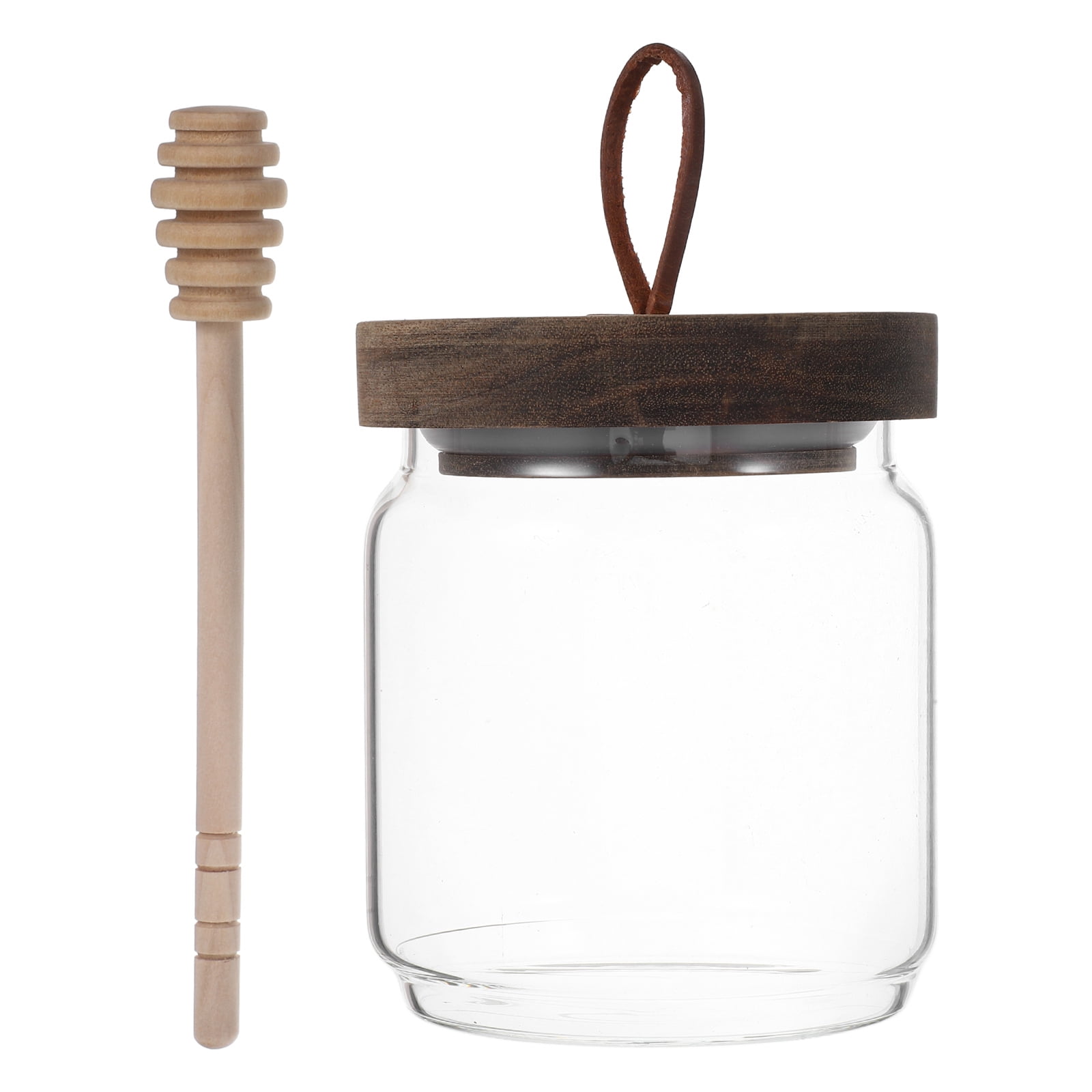 Worgeous Honey Dispenser Jar Glass and Wood Mixing Rod Bulk Round ...