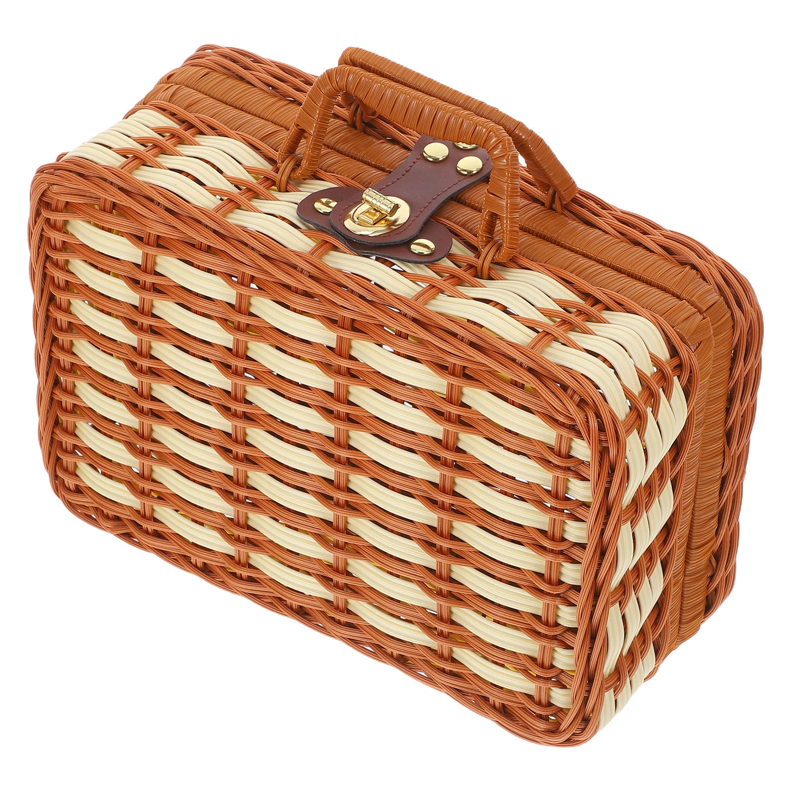 Worgeous Imitation Rattan Suitcase Retro Storage Basket Plastic Wicker ...