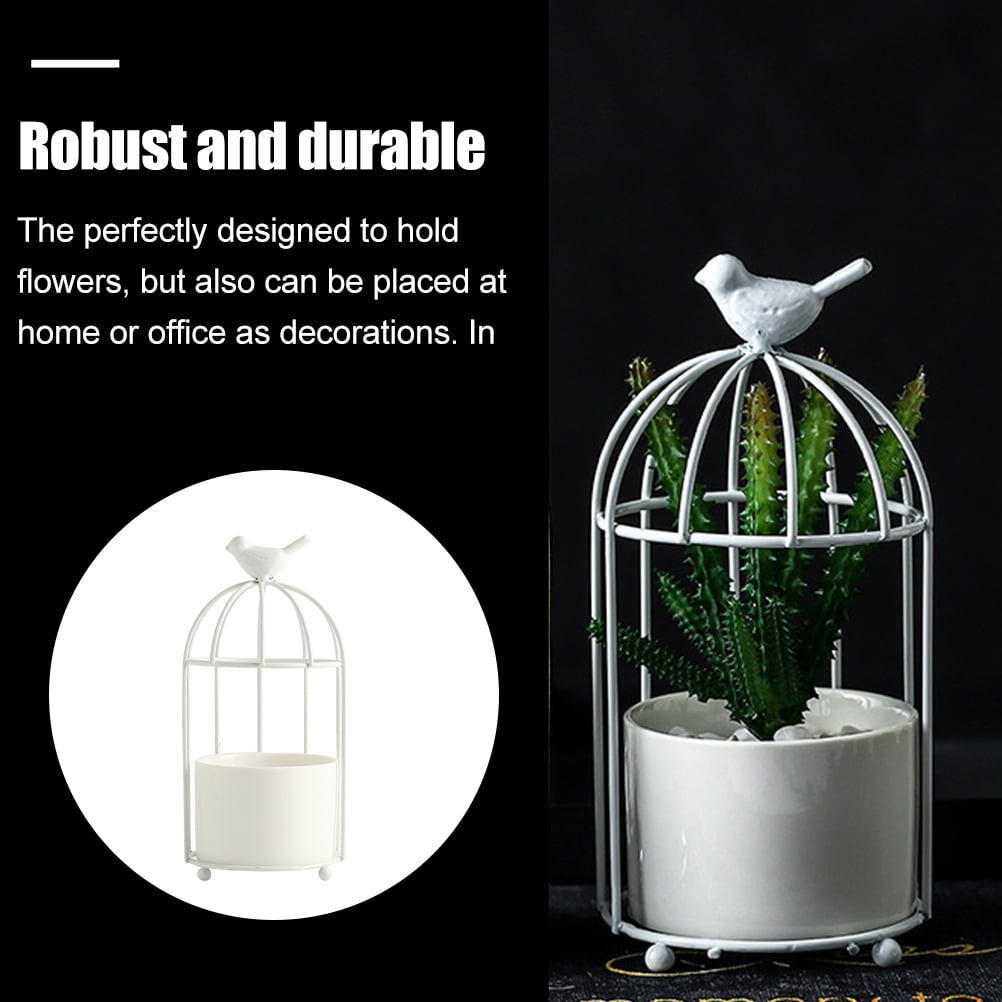 Worgeous Iron Flower Pot Plant Shallow Planters Floral Containers White ...