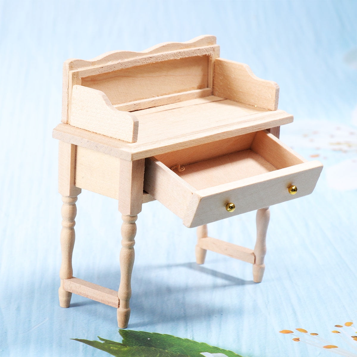 Worgeous Khaki Wood Mini Desk for Kids Pretend Play Toy 1:12 Doll House ...