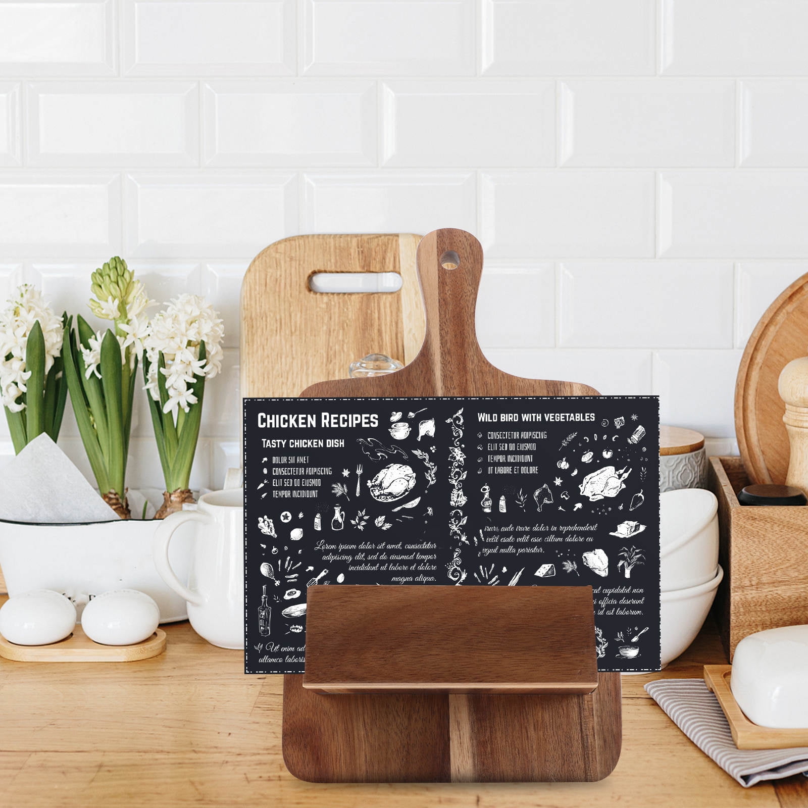 Worgeous Kitchen Countertop Wood Recipe Holder 1 Set Wall Mounted ...