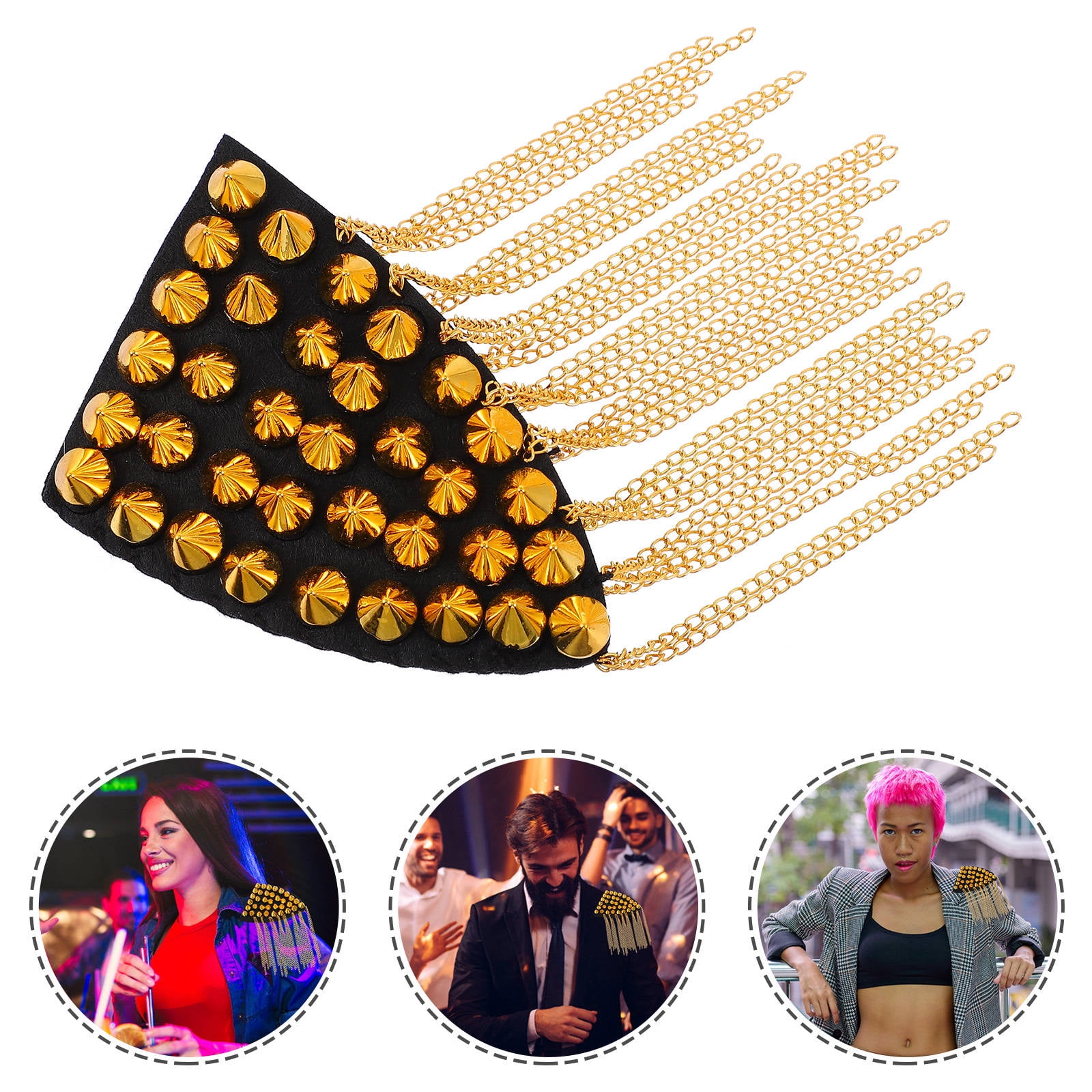 Worgeous Link Chain Epaulet Rivet Shoulder Badge Tassel Men's Golden ...