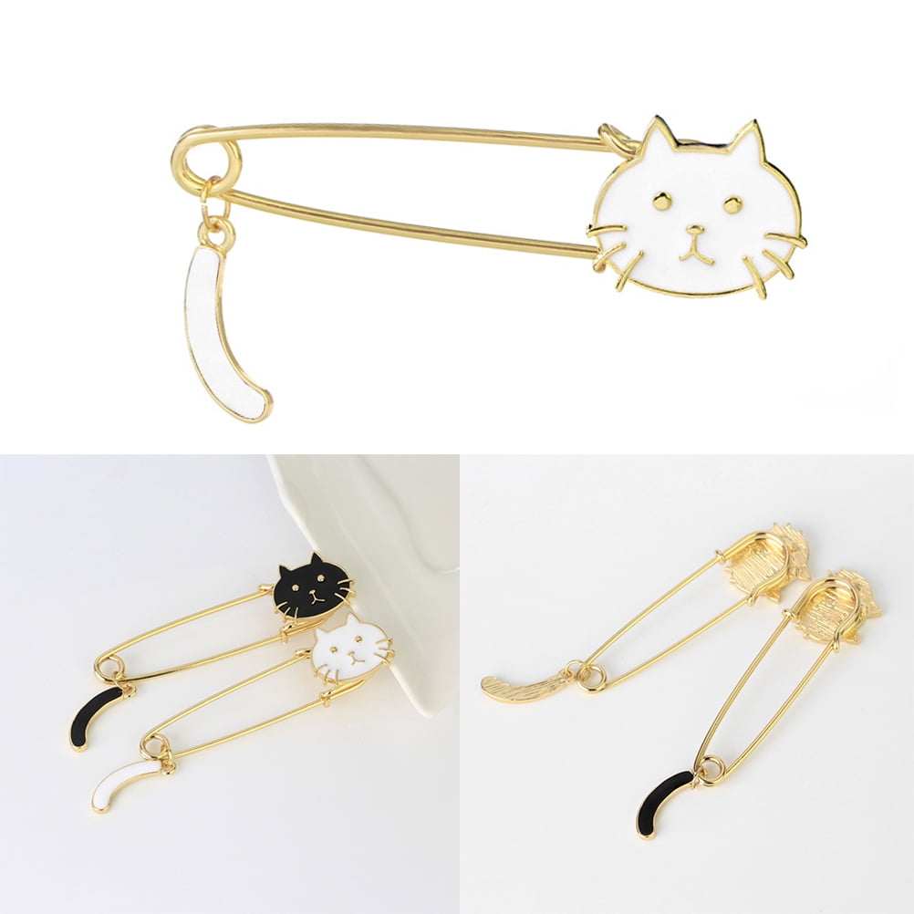 Worgeous Lovely Cat Design Alloy Brooch for Wearing White Color Durable ...