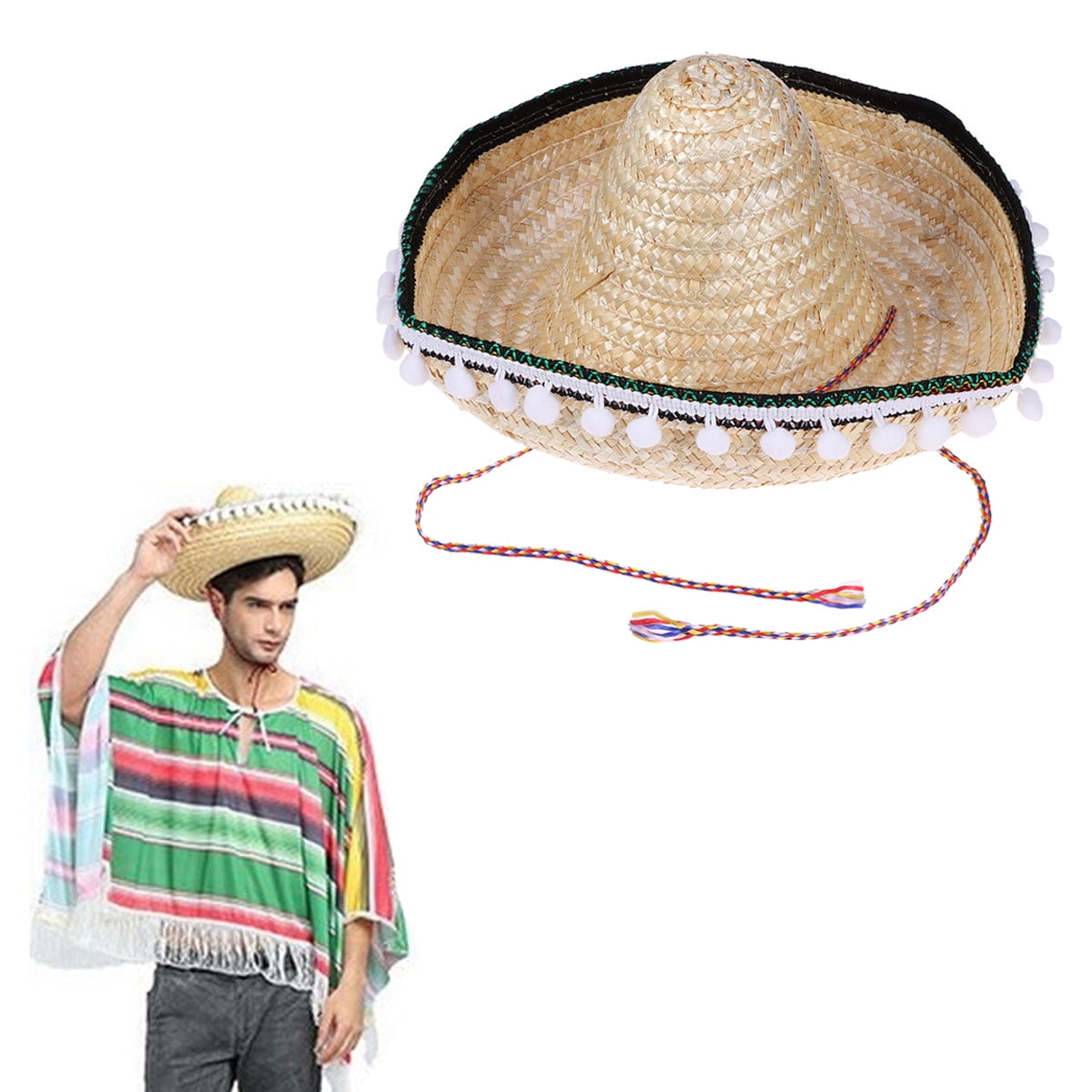 Worgeous Mexican Hat Hawaii Small Plush Balls Woven Hat with String for ...