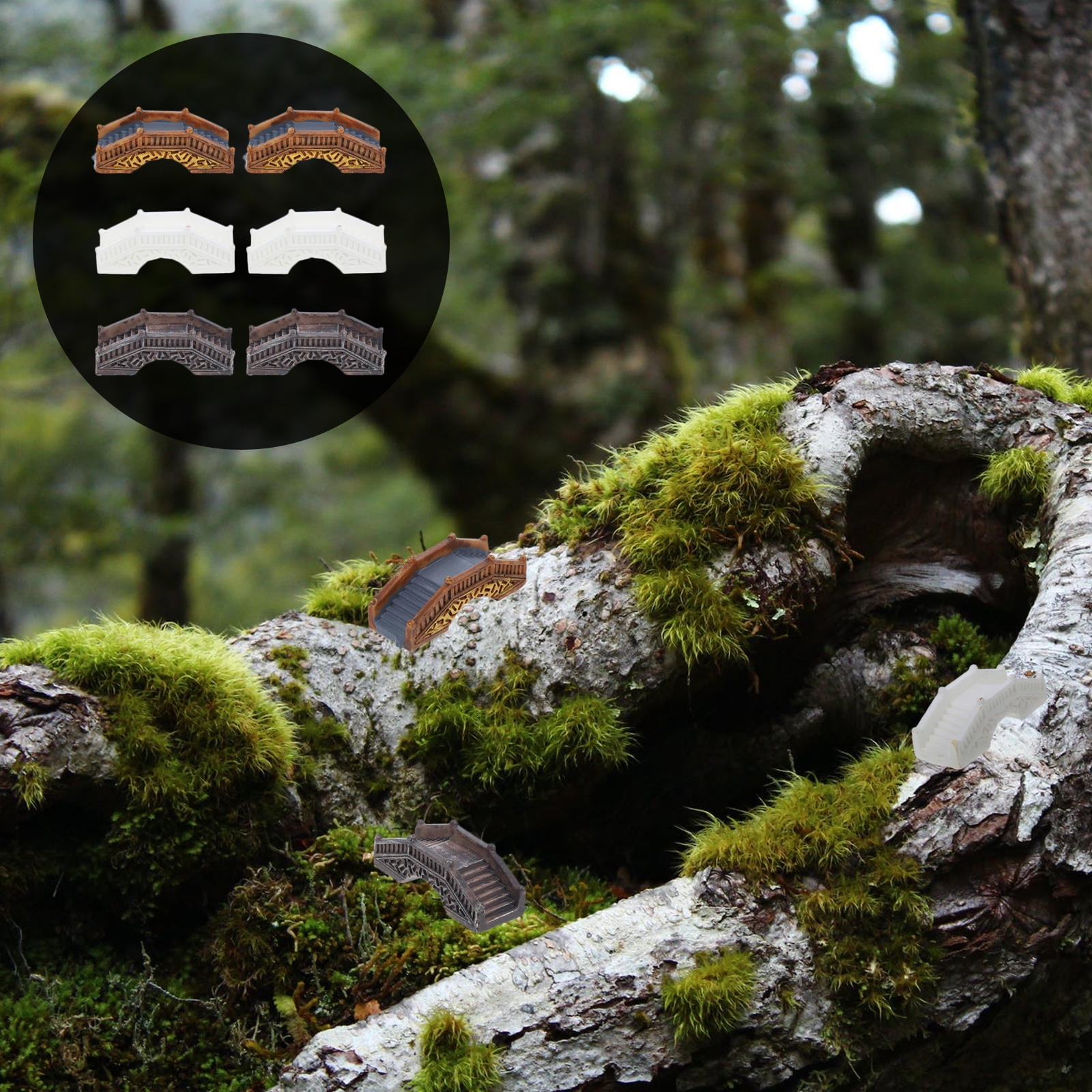 Worgeous Miniature Arch Shape Garden Bridge Decor 6Pcs Dark Brown Resin ...