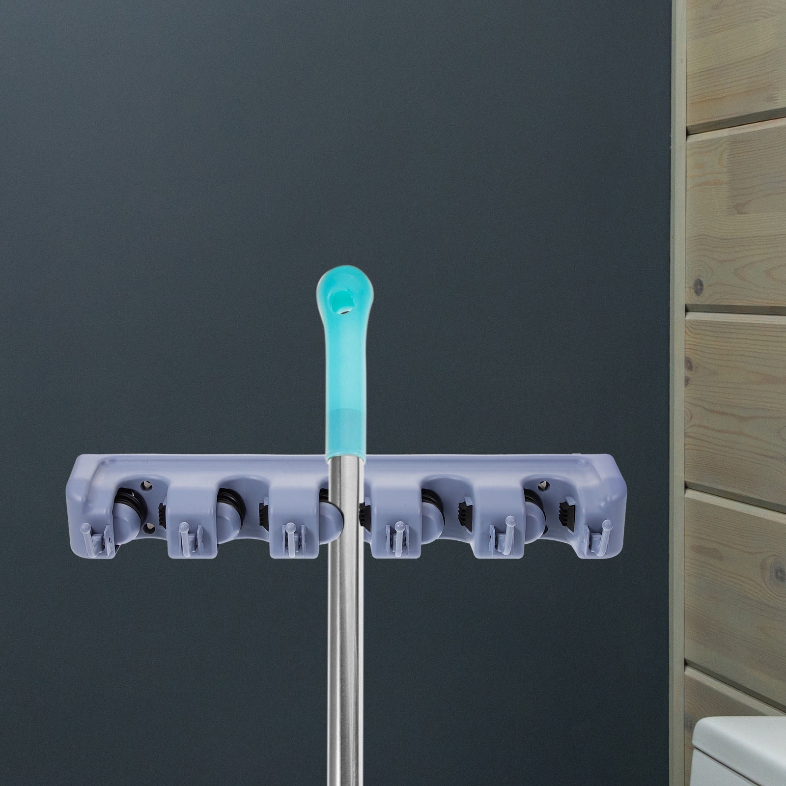 KALLORY Home Organization Abs Plastic Mop Broom Rack Holder Hanger ...