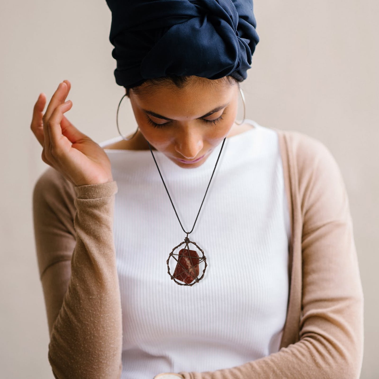 Worgeous Natural Stone Pendant Necklace for Women with Red Color and ...