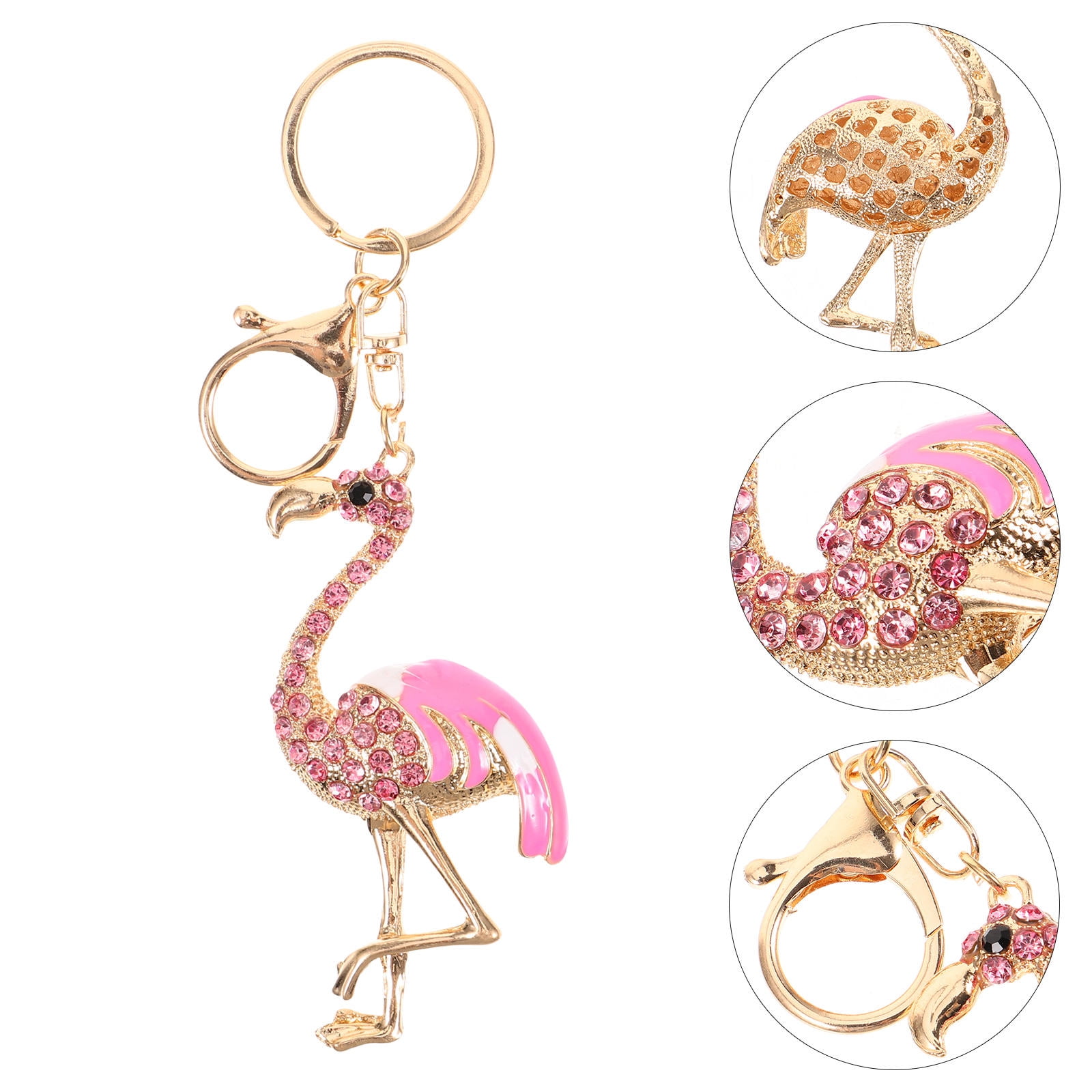 Worgeous Pink Flamingo Keychain with Rhinestone Design Holder for ...