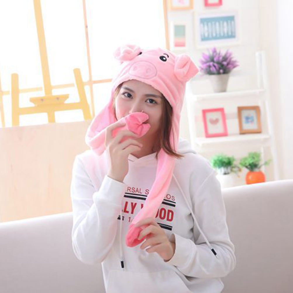 Worgeous Pink Plush Pig Hat with Movable Ears Fun and Comfortable for ...