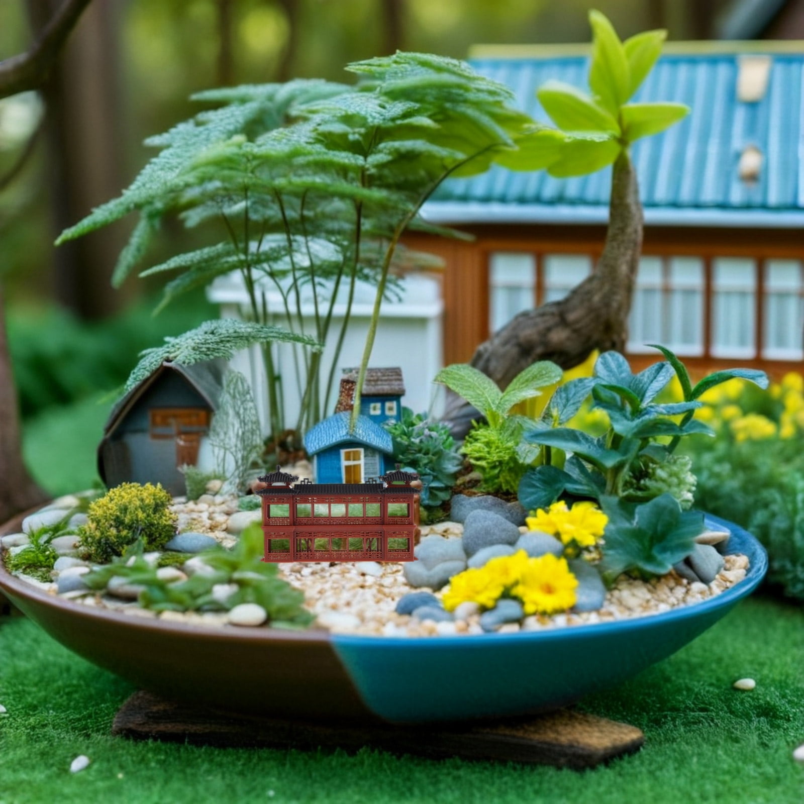 FONDOTIN Brown Plastic Miniature Pavilion for Home Decor, Garden ...
