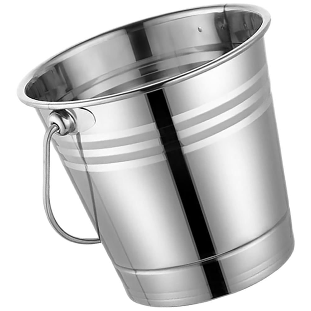 Worgeous Portable Ice Bucket Round with Lid Insulated Buckets Silver ...