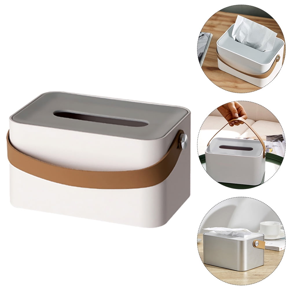 FONDOTIN White Plastic Paper Tissue Box with Handle for Home Desk ...