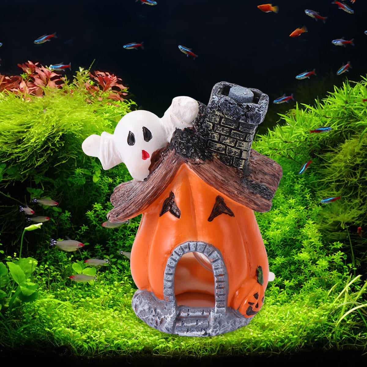 Worgeous Pumpkin Ghost Design Fish Tank Ornament Landscaping Hiding ...