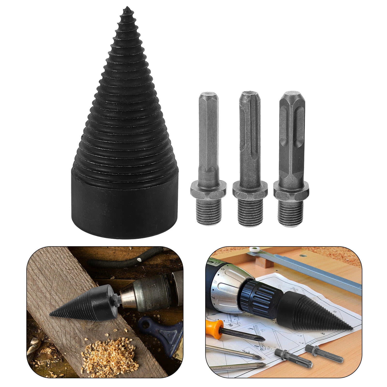 COSMOBETTY Wood Splitting Bit Firewood Drill Bit Black Iron 1 Set 3 ...