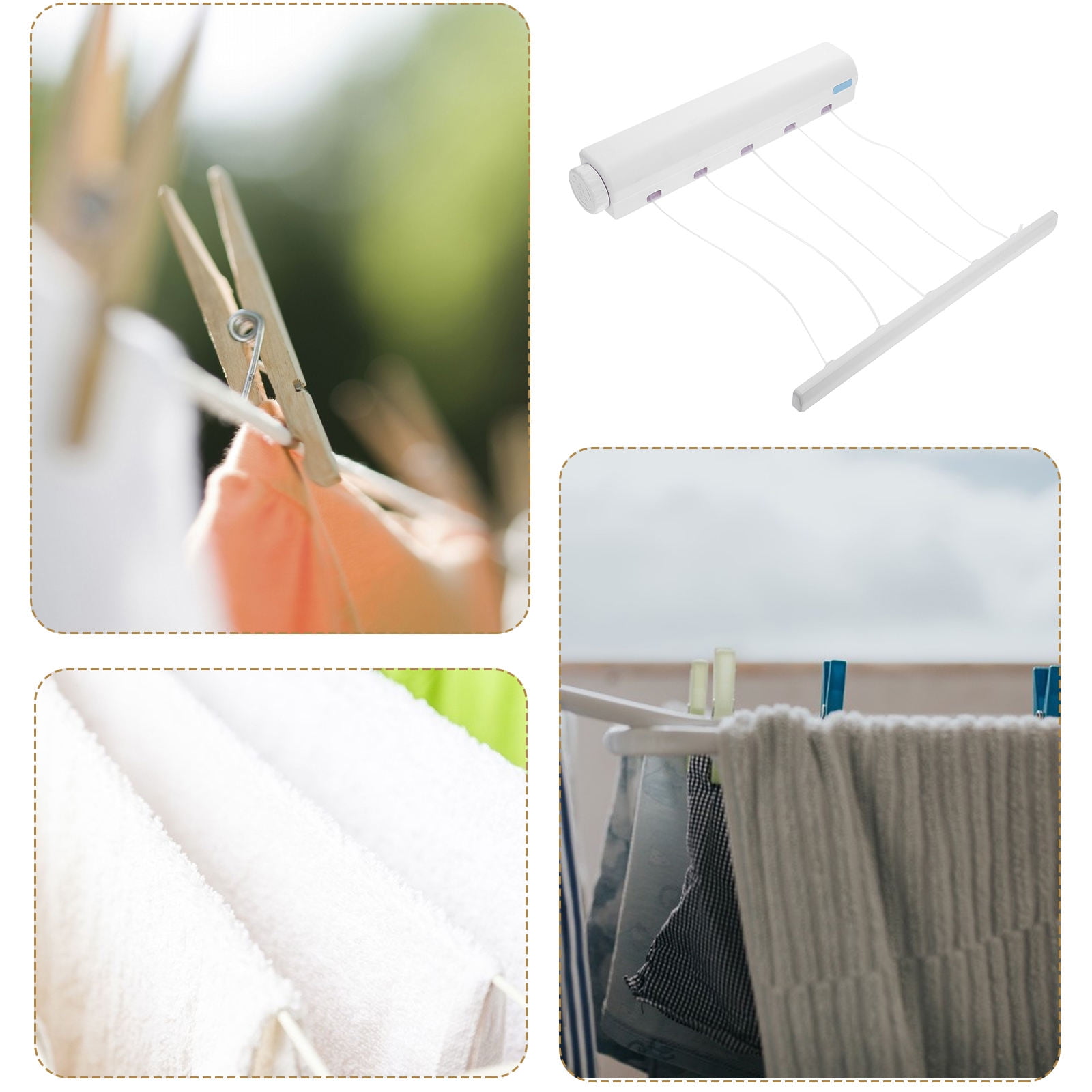 Worgeous Outdoor Clothes Drying Rack Retractable Clothesline ABS 1Set ...