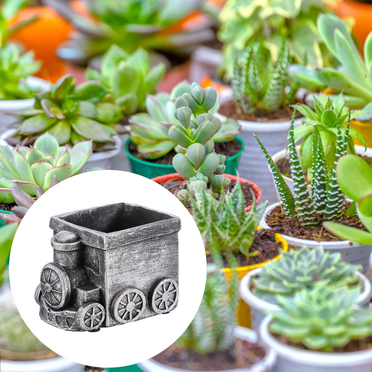 Worgeous Retro Cement Car-Shaped Planter for Flowers with Drainage Hole ...