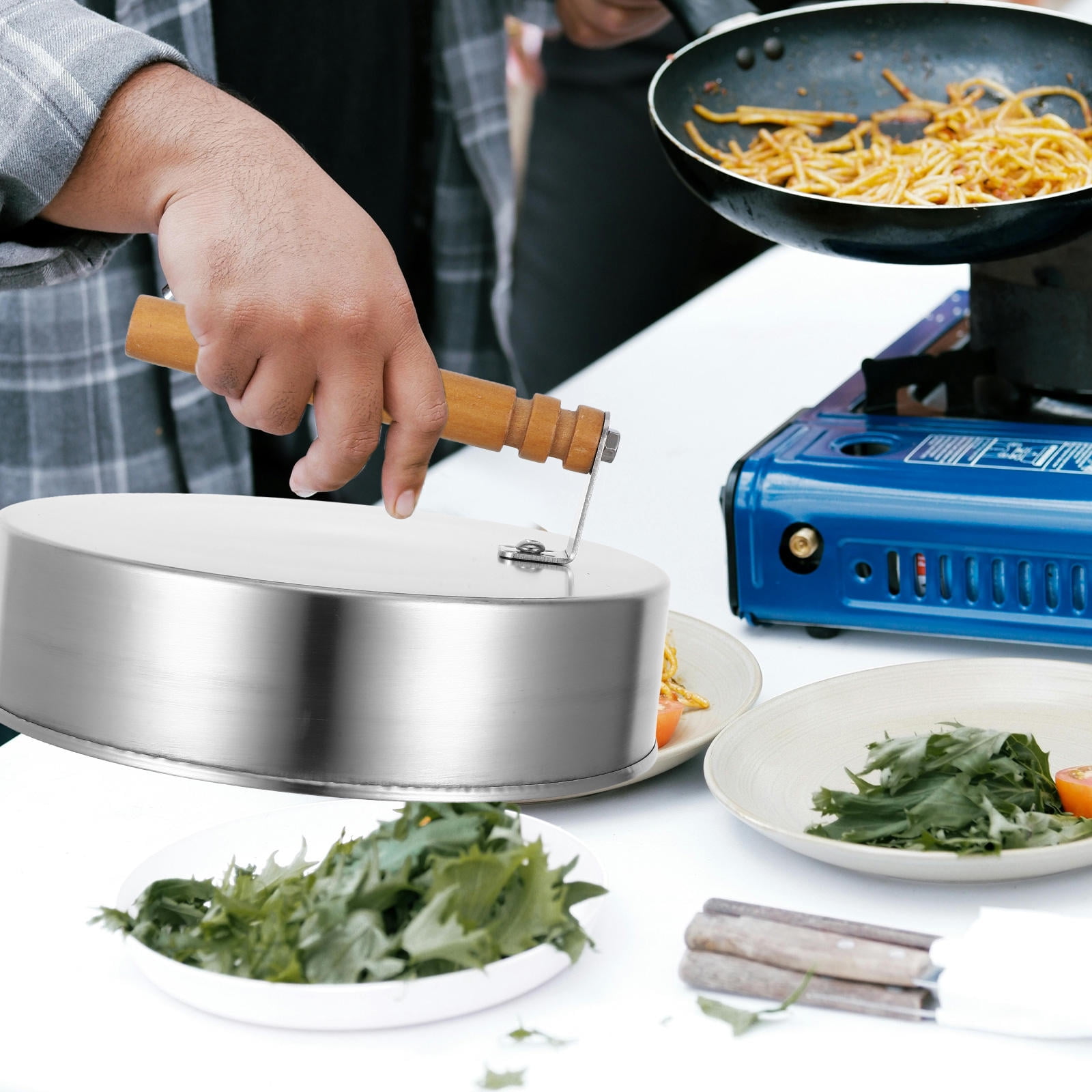 Worgeous Round Stainless Steel Cheese Melting Dome With Wooden Handle ...