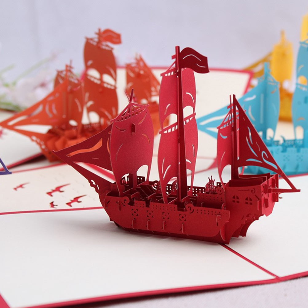 Worgeous Sailing Boat Card 1Pcs Square Shape 3D Design Paperboard ...